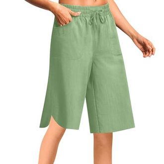 Generic Pantalon Femme d&eacute;contract&eacute; pour Femme pour la d&eacute;tente Quotidien et l&eacute;t&eacute;.Capri Ample &agrave; Taille &eacute;lastique avec Poches et Cordon de Serrage Un Style Polyv