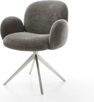 DELIFE Drehstuhl Nube-Flex mit Armlehnen Boucl&eacute; Soft Schlamm Kreuzgestell breit Edelstahl 360&deg; drehbar Wippfunktion Taschenfederkern, Esszimmerst&uuml;hle