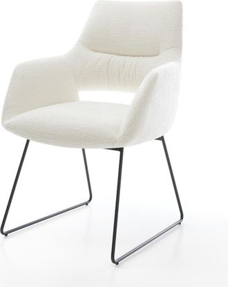 DELIFE Esszimmerstuhl Yago-Flex mit Armlehnen Boucl&eacute; Soft Beige Kufengestell Schwarz Taschenfederkern, Esszimmerst&uuml;hle