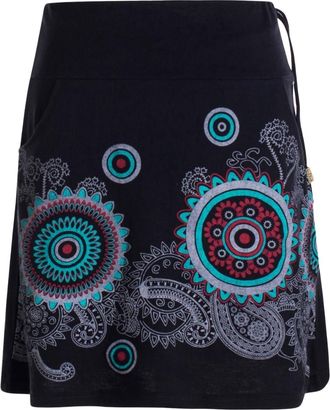 vishes kurzer Damenrock mit Mandalas in schwarz I Gr&ouml;&szlig;e XS (32-34) I Handgefertigt aus 100% Baumwolle I Rock mit breitem Bund I F&uuml;r warme & kalte Monate I Na