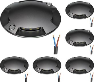 LEDs Com 6 Stück LED Bodenleuchte, Wegmarkierung RUNDA für außen, IP67, 4-flammig, anthrazit, rund, 70mm Ø, warmweiß