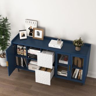 STILVORA Buffet et Enfilade avec 2 Portes Vitr&eacute;es, 2 Tiroirs, 2 Niches Ouvertes, Style Moderne, en MDF, Bleu