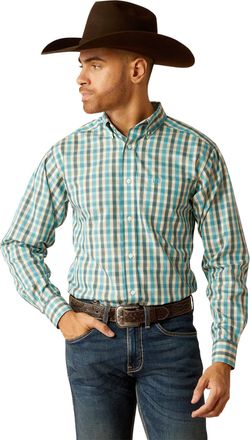 Ariat Mens Wrinkle Free Gordie Fitted Western Shirt Long Sleeve in Teal, Size Small, by Ariat