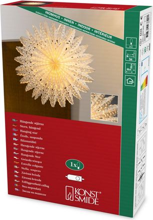 Konstsmide Wei&szlig;er Papierstern, inkl. Anschlusskabel mit an/aus Schalter, ohne Leuchtmittel, E14 Lampenhalterung, 230V, Innen, wei&szlig;es Kabel - 2937-200