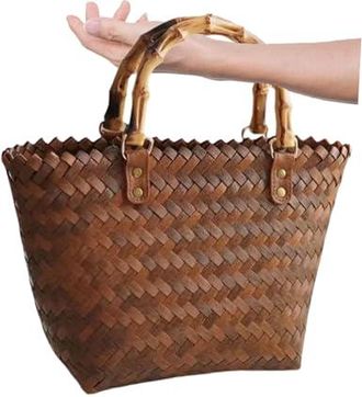 Garneck Sac de Paille Tissé Main avec Poignée en Bois Sac Épaule Vintage Rotin Cabas Panier Plage Femme Grand Format Élégant et Multifonction pour Courses et 