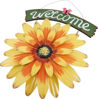 BESPORTBLE Eisenkunst Sonnenblumen Willkommensschild Hängend Gartendeko Haustür Dekoration Gelb Charmante Haustürbegrüßung Geschenk für Familie Hochzeit Geburtst