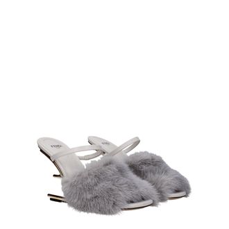 Fendi Womens Gray Mink Slippers