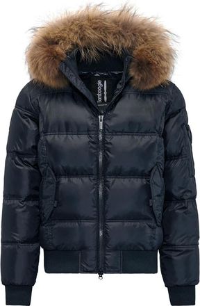 Bomboogie Homme, Vestes, Bleu, Taille: 3XL Bomber matelass&eacute; en plumes avec bordure en fourrure &eacute;paisse