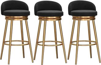 Generic Drehbarer Barhocker Aus Samt mit R&uuml;ckenlehne Und Goldener Fu&szlig;st&uuml;tze, 3Er-Set, Schwarzer K&uuml;chenbarhocker In Tresenh&ouml;he