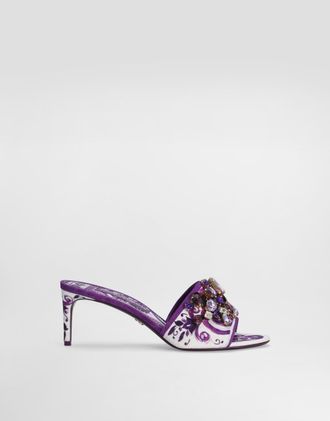 Dolce & Gabbana Brocade Mules With Jewel Embroidery - Frau Pantoletten Und Mules Multicolor 41.5