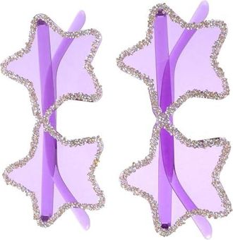 Hemobllo Lot de 2 Lunettes de Soleil sans Monture en Forme D&eacute;toile Violettes Orn&eacute;es de Cristaux, Lunettes de Soleil Color&eacute;es Amusantes pour F&ecirc;te, Photomaton et