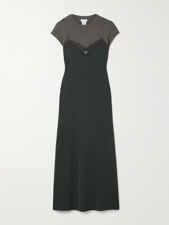 Acne Studios Midikleid Aus Stretch-jersey Und Jersey Aus Einer Baumwollmischung Mit Spitzenbesatz - Schwarz