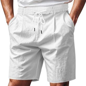 Generic Short ample en coton et lin pour homme - Taille &eacute;lastique - Plusieurs poches - Uni - Confortable - Respirant - Longueur genou - Tendance - R&eacute;tro - Pou