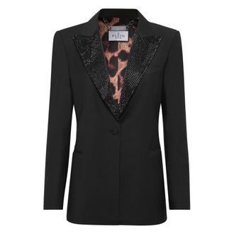 Philipp Plein Wool Boxy Blazer Skull Strass - - Jackets - Damen - Schwarzk - XS