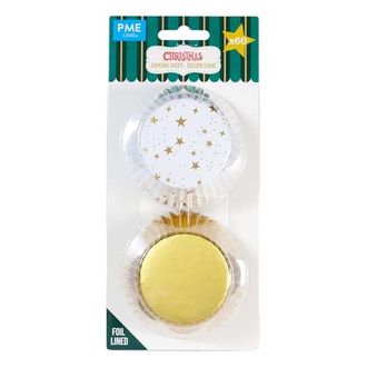 PME Weihnachtliche folienbeschichtete Cupcake-F&ouml;rmchen - Goldene Sterne (60 St&uuml;ck)