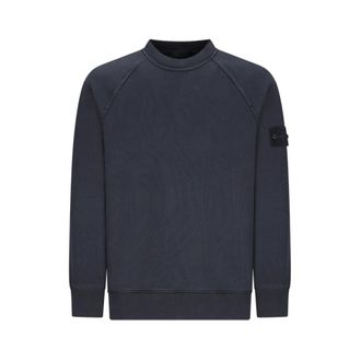 Stone Island Homme, Sweatshirts et sweats &agrave; capuche, Bleu, Taille: XL SweaT-shirt &agrave; Col Rond en Molleton de Coton Bross&eacute; avec C&ocirc;tes Lat&eacute;rales