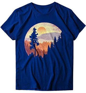 Generic T-shirt d&eacute;t&eacute; &agrave; manches courtes pour femme - T-shirt basique &agrave; manches courtes - Haut d&eacute;t&eacute; tendance pour femme et adolescente - Haut basique, bleu fonc