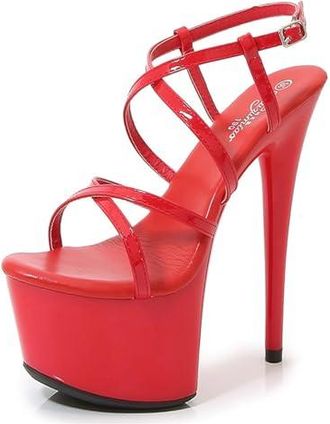 Generic Rouge,37 EU,Sandales &agrave; Talons Hauts et Bride Cheville pour Femme, Bout Ouvert, Talon Aiguille, Bride arri&egrave;re, Chaussures de soir&eacute;e