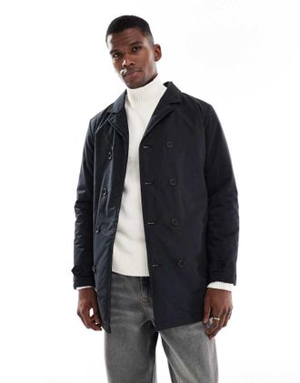 Brave Soul Veste matelass&eacute;e &agrave; double boutonnage avec ceinture - Noir-Neutre