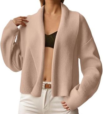 Generic 2026 Vestes pour femmes ouvert sur le devant Cardigan court &agrave; manches longues, kaki, M