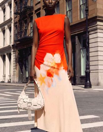 Desigual Zweifarbiges Blumenkleid in Rosa-Orange