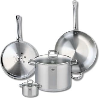 Fackelmann ELO 9508550 Batterie de cuisine 4 pi&egrave;ces, Ensemble de 2 Po&ecirc;les de cuisson 28 et 32 cm et 2 faitouts 12 et 26 cm Elo Profi Citrin, inox, induction