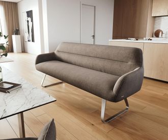 DELIFE Esszimmerbank Taya-Flex 200 cm Strukturstoff Soft Taupe Kufengestell flach Edelstahl Taschenfederkern, B&auml;nke