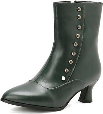 Generic Bottines r&eacute;tro habill&eacute;es &agrave; bout pointu pour femme avec fermeture &eacute;clair lat&eacute;rale clout&eacute;e d&eacute;coration &eacute;l&eacute;gante &agrave; talon chaton chaussures occidentales, V