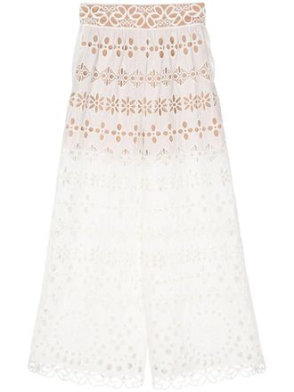 Elie Saab pantalon palazzo &agrave; broderie anglaise - Blanc
