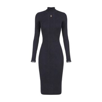 Elisabetta Franchi Strick-Midikleid mit Logo-Detail - - Dresses - Damen - Blau - M