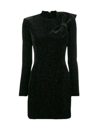 Balmain Black Velvet Embellished Mini Dress with Bow Detail Size M