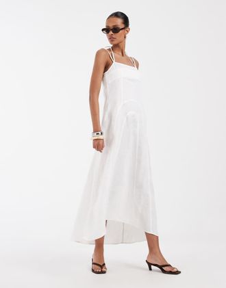 & Other Stories Robe mi-longue aspect lin &agrave; fines bretelles crois&eacute;es - Blanc
