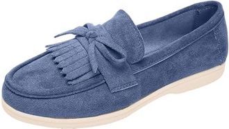Generic Mocassins pour femme sans lacets, bout rond, semelle plate, chaussures de marche, ballerines avec noeud, semelle souple, chaussures en daim, chaussure