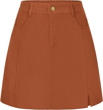 Belle Poque Cordrock Damen Minirock Hoch Tailliert A-Linie Wickelrock Kurzer Cordrock mit Taschen Herbst Winterrock Braun 2XL