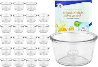 MamboCat 24er Set Weck Gläser 370ml 1/4 Liter Sturzgläser inkl. Gelierzauber Rezeptheft von Diamantzucker I Original Weck Sturzglas ohne Deckel Dessertglas I E