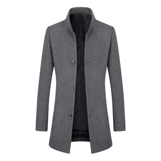 AlltheMen Wintermantel Herren Wollmantel Lang Slim Fit Herrenmantel mit Stehkragen Business Coat für Winter Grau 3XL