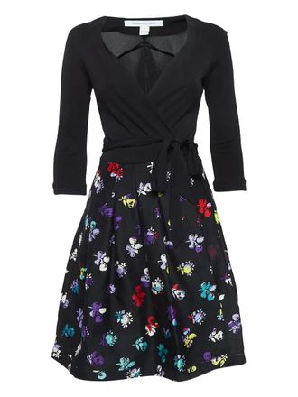 Diane Von Fürstenberg robe fleurie à manches longues - Noir