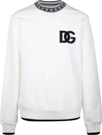 Dolce & Gabbana Homme, Sweatshirts et sweats à capuche, Blanc, Taille: XL Logo Detail Cotton SweaT-shirt