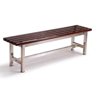 Generic Metall Sitzbank Outdoor 2 Sitzer Sitzfl&auml;che aus Massivholz mit Edelstahlgestell Gartenbank Wetterfest Parkbank f&uuml;r Terrasse Park Eingangsbereich &Ouml;ffen