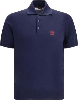 Brunello Cucinelli Homme, Tops, Bleu, Taille: S Polo en coton avec col classique