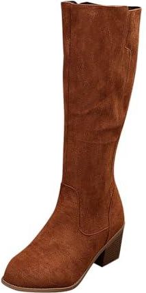 Generic Bottes montantes d&eacute;contract&eacute;es en faux daim pour femme - &Eacute;l&eacute;gantes - Style r&eacute;tro - Couleur unie - Talon &eacute;pais - Fermeture &eacute;clair lat&eacute;rale - Confortabl