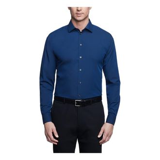 Kenneth Cole Herren Regular Fit Solid Klassisches Hemd, Mittelblau, 36 cm-37 cm Hals 81 cm-84 cm Ärmel