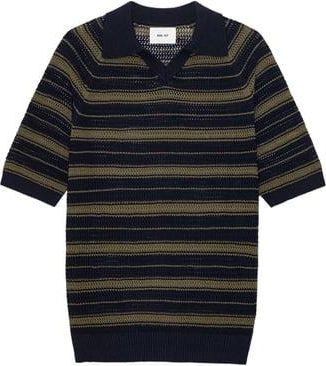 Nn.07 Polo ray&eacute; en maille ajour&eacute;e de coton et lin