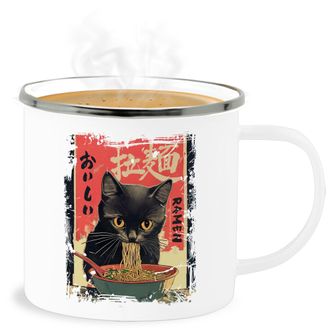 Shirtracer Emaille Becher Blechbecher - Ramen Nudeln Katze Japan Anime Geschenke Katze I Manga Geschenk Kawaii Geschenk Cute Stuff Y2K I Japanese I Cat - 300 ml 