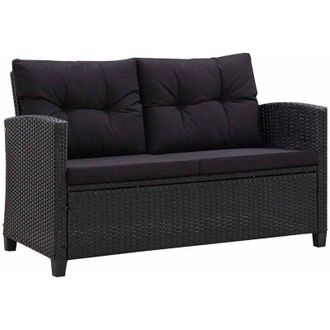 vidaXL Vidaxl - Canap&eacute; 2 places de jardin et coussins Noir 124cm R&eacute;sine tress&eacute;e
