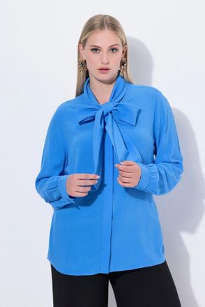 Ulla Popken Satinbluse Bluse angeschnittener Schal Langarm