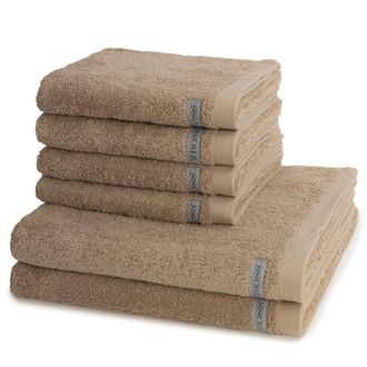 ROSS 6 teiliges Frottier-Set - Sinfonie (4 X Handtuch 2 X Duschtuch im Set) - 500 g/m2 - Baumwolle - Walkfrottee - saugstark - weich und flauschig - Walnus