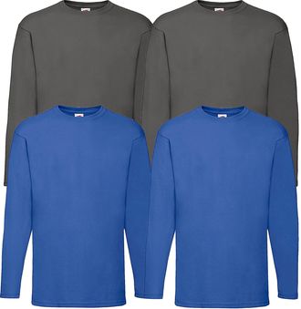 Fruit Of The Loom Langarmshirt Valueweight Longsleeve T 4er Sets + 1HL-Kauf Notizblock (3XL, 2Royal 2Graphit)