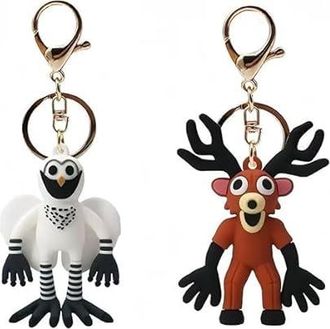 Generic 2 pi&egrave;ces Jeu dhorreur 99 Nuits dans la for&ecirc;t Porte-cl&eacute;s Figurine D&eacute;corations 3D &Eacute;lan de nuit et hibou Porte-cl&eacute;s Ornements Jouets Cadeaux