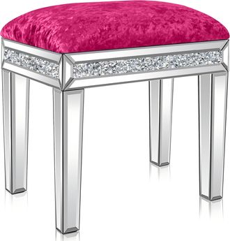 Generic Schminkstuhl mit Diamant-Intarsien, verspiegelter Schminkhocker - 50 cm hohes Samtkissen f&uuml;r das Schlafzimmer, stilvoll f&uuml;r das Wohnzimmer, blaues Akz